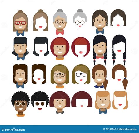 Illustration Set Avatars Female Faces Design Elements Hairstyles