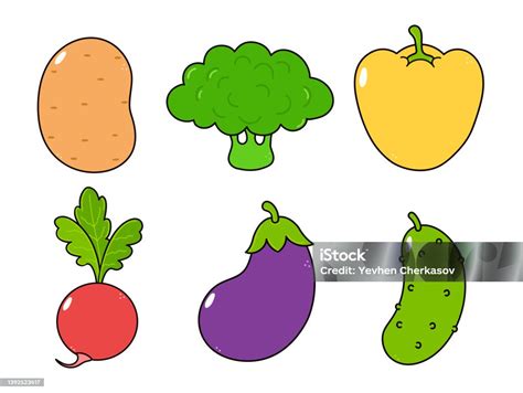 재미 귀여운 행복한 야채 캐릭터 번들 세트 벡터 손으로 그린 만화 카와이 캐릭터 일러스트 레이 션 아이콘 흰색 배경에 고립되어 있습니다 귀여운 감자 브로콜리 가지 무 후추