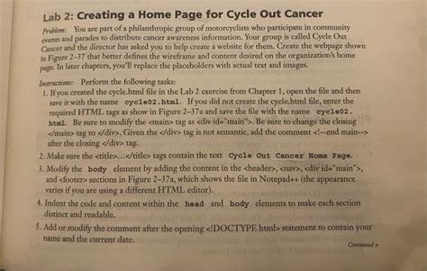 Solved Lab 2 Creating A Home Page For Cycle Out Cancer Chegg