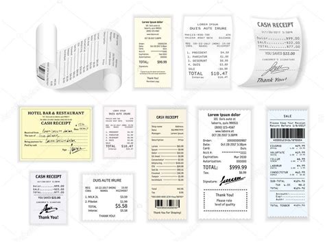 Compras Efectivo Recibo Papel Cheques Y Precios Pago Vector Restaurante Factura Supermercado O