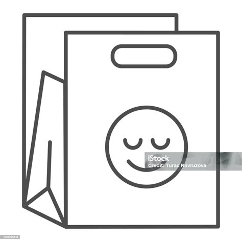 쇼핑 백 얇은 라인 아이콘입니다 흰색에 격리 된 웃는 벡터 그림패킷 웹 및 앱을 위해 디자인 된 패키지 개요 스타일 디자인 Eps 10 10에 대한 스톡 벡터 아트 및 기타