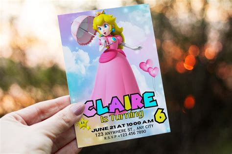 Princess Peach Birthday Invitation Peach Birthday Party Etsy