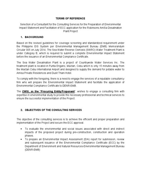 Sample Tor For Consultancy Service Pdf Environmental Impact Assessment Business