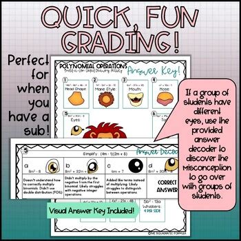 Polynomial Operations Add Subtract Multiply Coded Drawing Coloring Activity