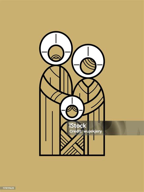 거룩한 가족 마리아와 요셉과 함께 어린 시절 예수 선형 그림 아이콘 성탄화에 대한 스톡 벡터 아트 및 기타 이미지 성탄화