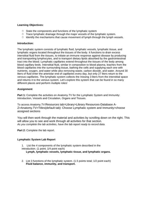 BIOS 255 Week 4 Virtual Lab Lymphatic System 2024 BIOS 255 Week 4