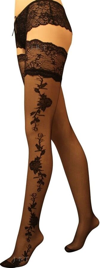 Just Beauty Touch 14 Cm Deep Lace Top Patterned Hold Ups Stockings 20