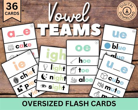 Vowel Team Flash Cards Vowel Charts Word Wall Vowel Team Charts