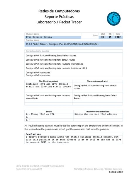 15 6 1 packet tracer configure ipv4 and ipv6 static and default