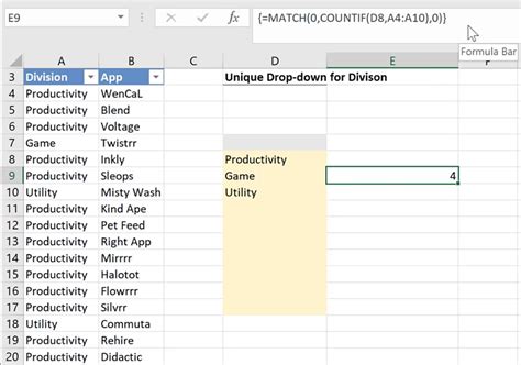 Excel Formula Extract Unique Items For Drop Down List