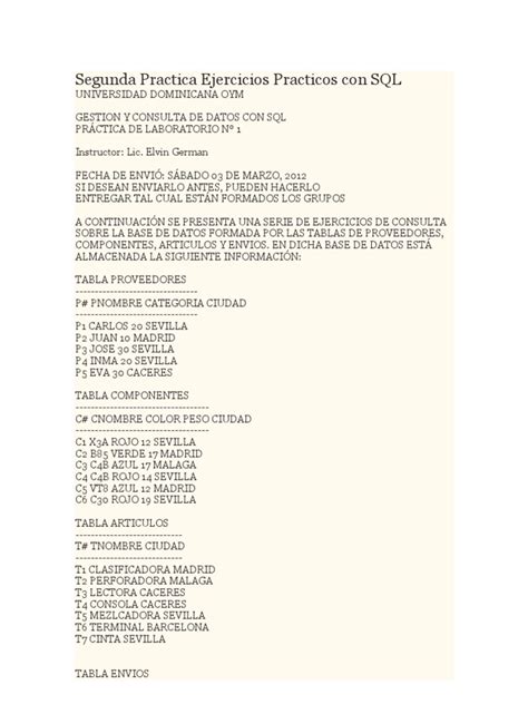 Segunda Practica Ejercicios Practicos Con Sql Descargar Gratis Pdf