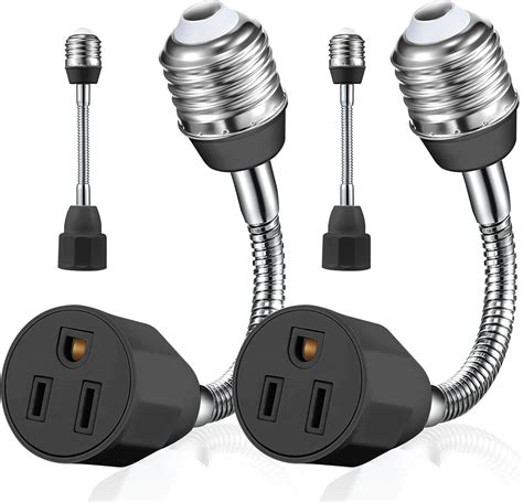 E26e27 Light Socket To Plug Adapter 3 Prong Goose Neck Outlet Socket