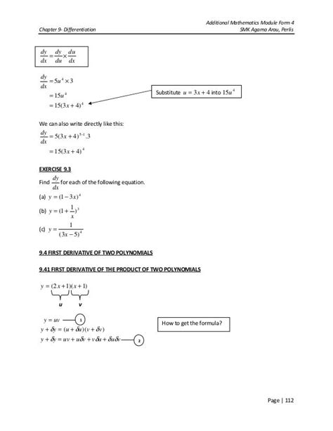 Chapter 9 Differentiation Add Maths Form 4 Spm