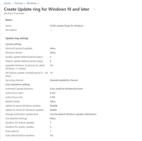 Windows Update Rings Configuration In Mem