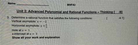 Solved Unit 2 Advanced Polynomial And Rational Functions