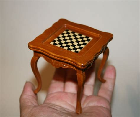 Chessboard Table In Walnut Colour Game Table Dollhouse Miniature