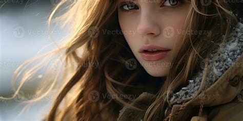 AI Generated Close Up Of Woman In Hooded Coat Intense Gaze And Detailed Facial Features AI
