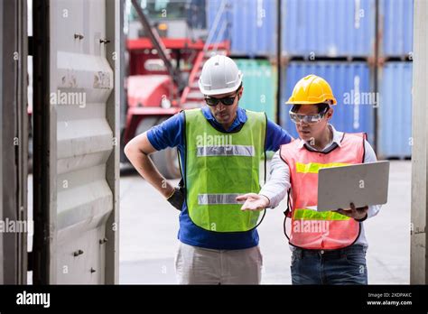 Customs Team Staff Open Container Door Checking Look Inside Cargo In