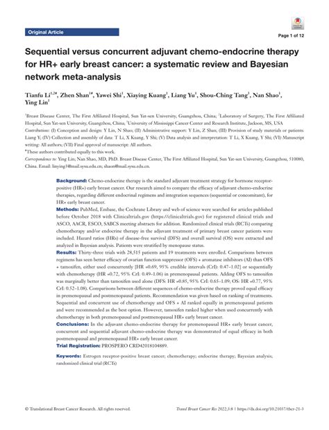Pdf Sequential Versus Concurrent Adjuvant Chemo Endocrine Therapy For