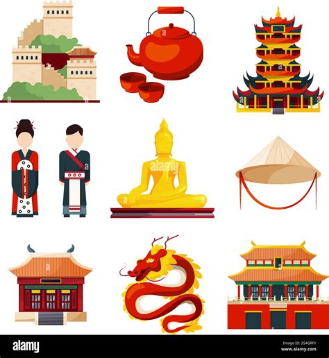 Traditional Chinese Cultural Objects In Vector Style China Traditional