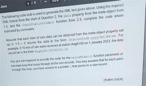 Solved The Following Code Stub Is Used To Generate The Xml