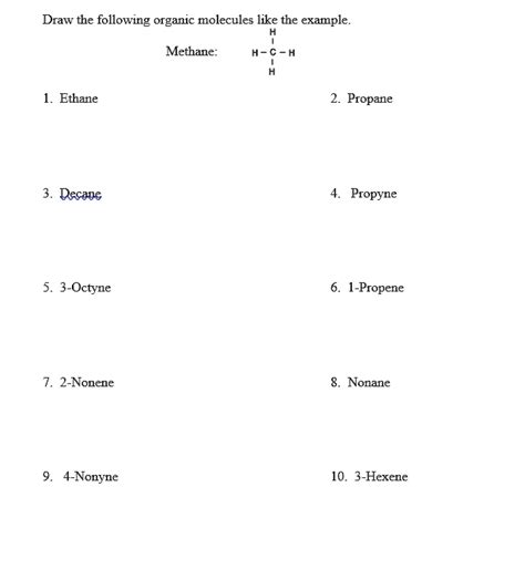 Solved Draw The Following Organic Molecules Like The Example Methane H Ethane 2 Propane 3