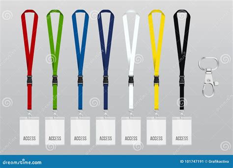Lanyard Pass Template Mockup Illustration Ribbon Plastic Colored