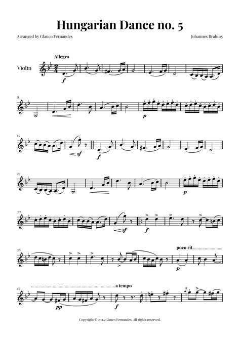 Hungarian Dance No 5 Arr Glauco Fernandes By Johannes Brahms Sheet