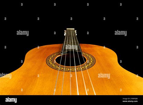 Classical Guitar Black Background Sound Hole Strings Showing Stock