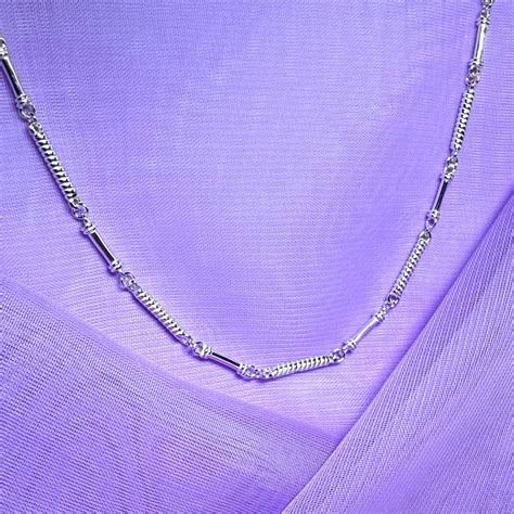 Ladies Sterling Silver Long Scrolled Patterned Necklace Solid Links