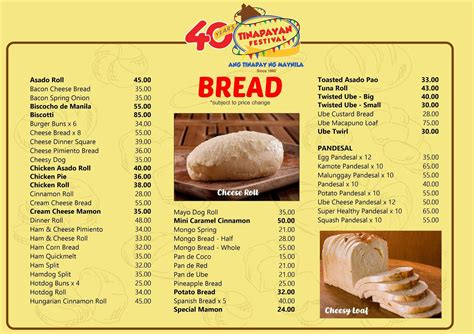 Menu At Tinapayan Festival Bakeshoppe Bakery Manila Dapitan Cor Don