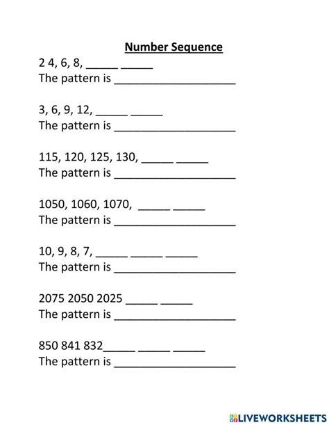 Number Sequence Worksheet Set 2