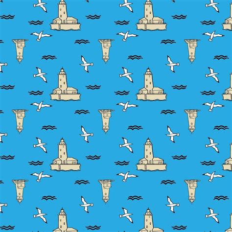 Premium Vector Seamless Pattern With Lighthouse Seagull Vector Flat Sea Design