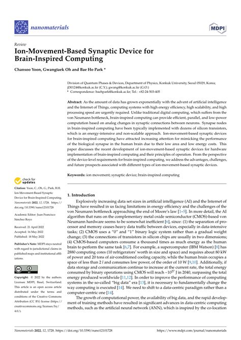 Pdf Ion Movement Based Synaptic Device For Brain Inspired Computing