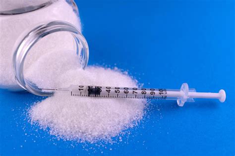 청색 배경에 설탕과 인슐린 주사기 당뇨병 개념 Diabetic Foot에 대한 스톡 사진 및 기타 이미지 Diabetic