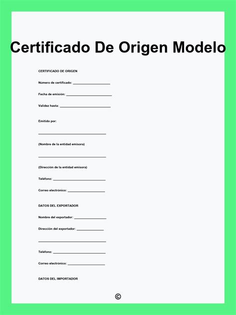 Certificado De Origen Modelo