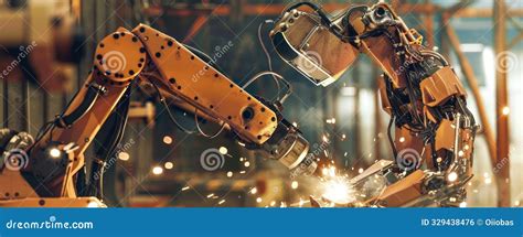 Robotic Welding Arm Sparks Industrial Automation Stock Photo Image