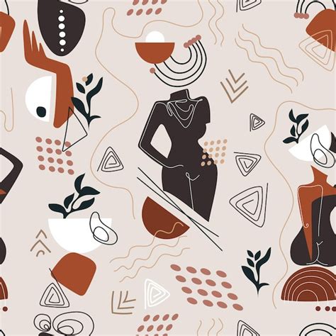 Premium Vector Trendy Abstract Patern With Female Figures And