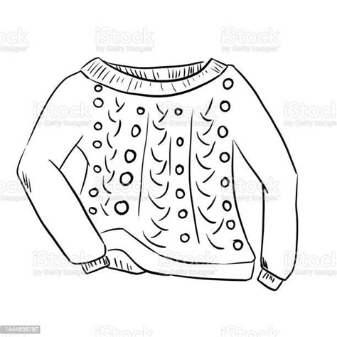 Knitted Winter Sweater Line Illustration Black And White Stock