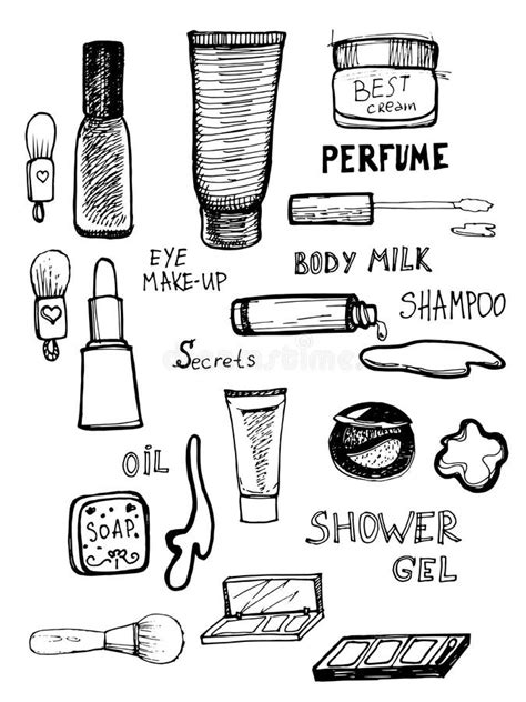 Cosméticos Dibujados Mano Sistema Del Maquillaje Ilustración Del