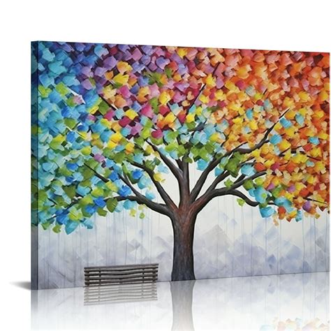 Nawypu Tree Of Life Wall Art Abstract Colorful Tree Canvas Prints Large