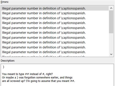 Errors Illegal Parameter Number In Definition Of Captionsspanish