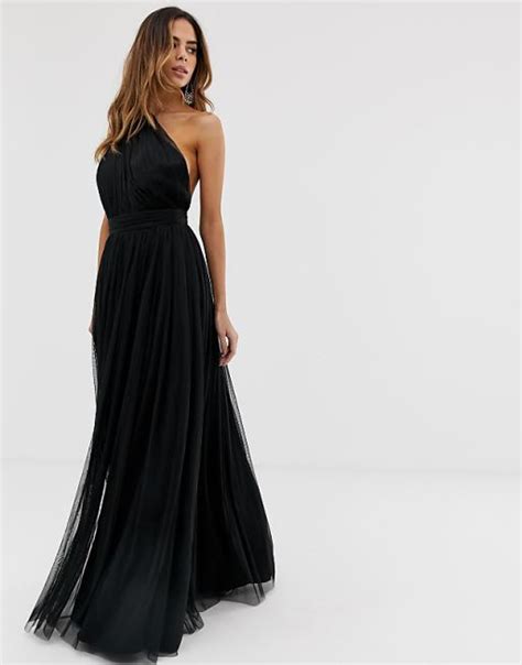 Asos Design Vestito Lungo Monospalla In Tulle Nero Asos