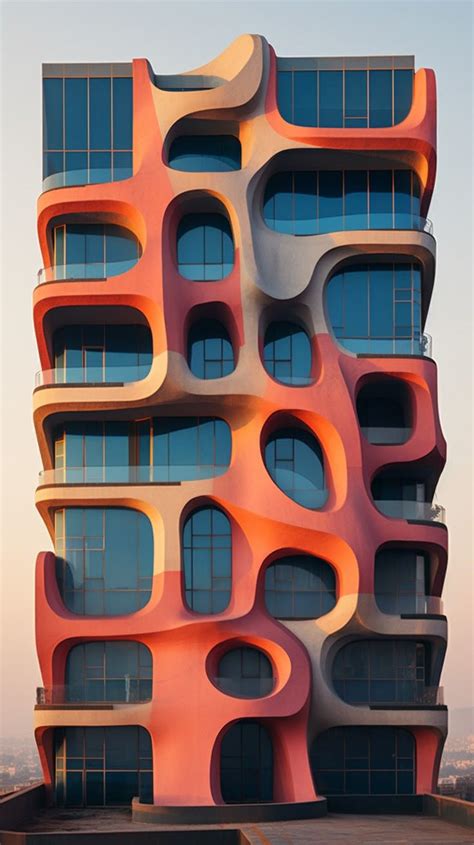 An Unusual Building That Looks Like It Is Made Out Of Orange And Pink