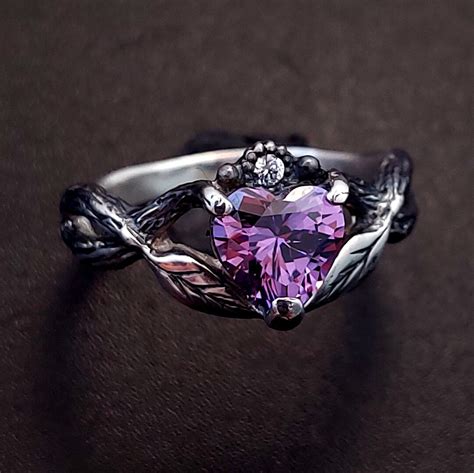 Women S Tree And Heart Ring Heart Engagement Ring Branch And Leaf Silver Engagement Ring