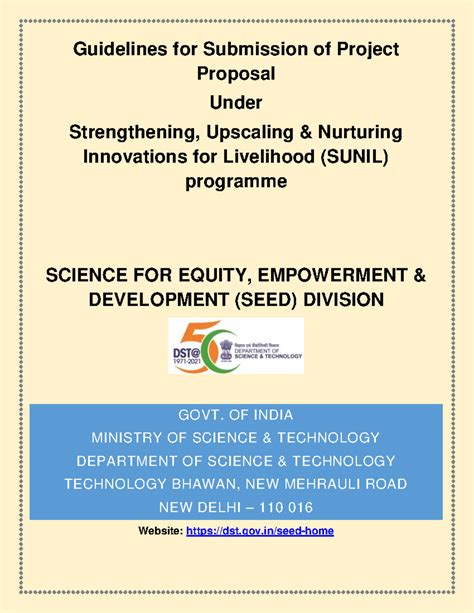 Guidelines For Project Proposal Submission Under Sunil Programme Seed