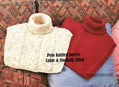 Polo Neck Inserts Knitting Pattern In English Cable And Stocking Stitch