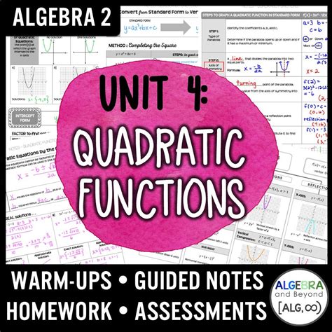Quadratic Functions Unit Bundle Algebra 2 Guided Notes Homework