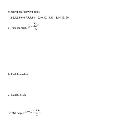 Solved 5 Using The Following Data Chegg Com