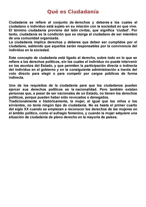 Qué es Ciudadanía concepto de ciudadania elementos Qué es